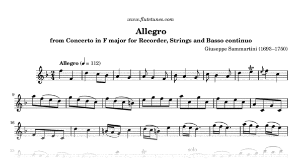 Allegro from Concerto in F major for Recorder, Strings and Basso ...