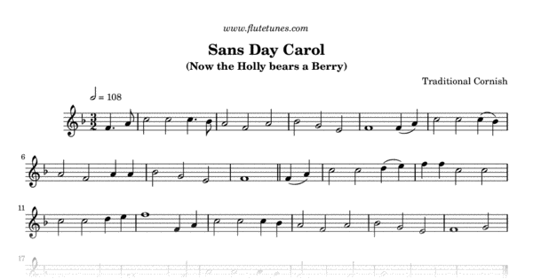 Sans Day Carol (Trad. English) - Free Flute Sheet Music | flutetunes.com