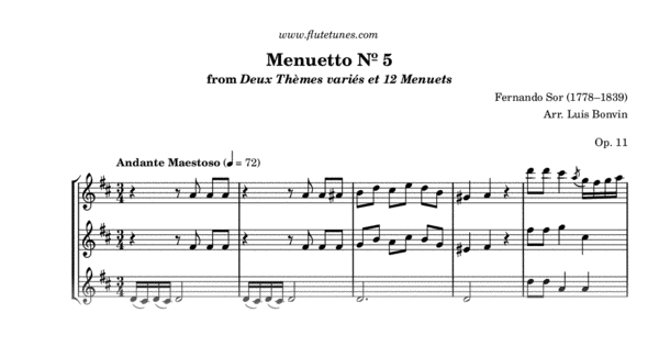 Menuetto No. 5 from Deux Thèmes variés et 12 Menuets (F. Sor) - Free ...