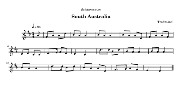 South Australia (Traditional) - Free Flute Sheet Music | flutetunes.com