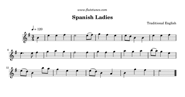 Spanish Ladies (Trad. English) - Free Flute Sheet Music | flutetunes.com