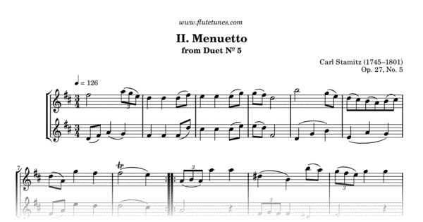 Duet No. 5, Menuetto from Duets, Op. 27 (C. Stamitz) - Free Flute Sheet ...