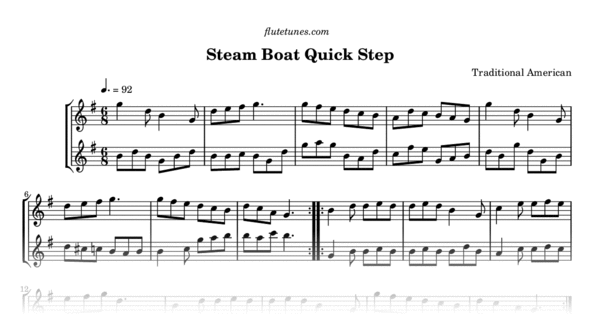 Steam Boat Quick Step (Trad. American) - Free Flute Sheet Music ...