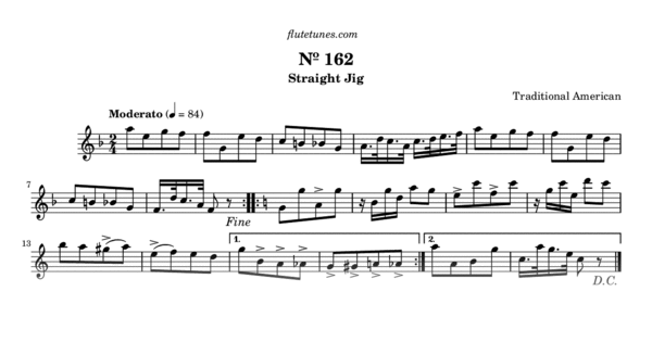 Straight Jig No. 162 (Trad. American) - Free Flute Sheet Music ...