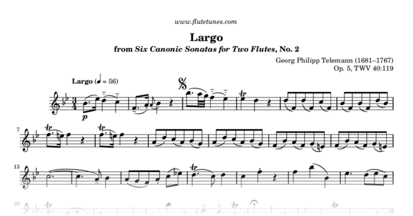 Largo from Six Canonic Sonatas for Two Flutes, No. 2 (G.P. Telemann ...