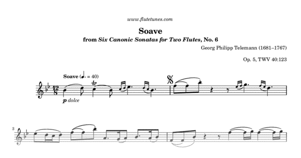 Soave from Six Canonic Sonatas for Two Flutes, No. 6 (G.P. Telemann ...