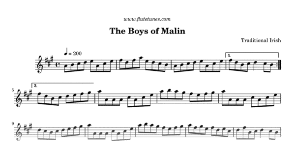 The Boys of Malin (Trad. Irish) - Free Flute Sheet Music | flutetunes.com