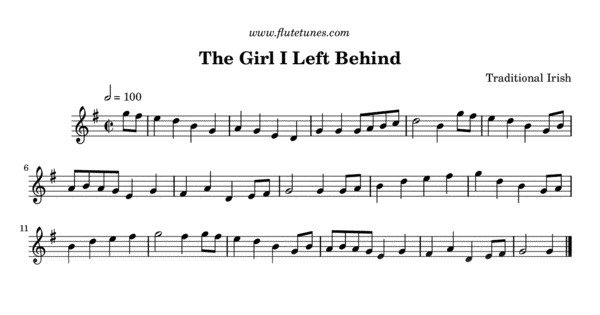 The Girl I Left Behind (Trad. Irish) - Free Flute Sheet Music ...