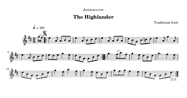 The Highlander (Trad. Irish) - Free Flute Sheet Music | flutetunes.com