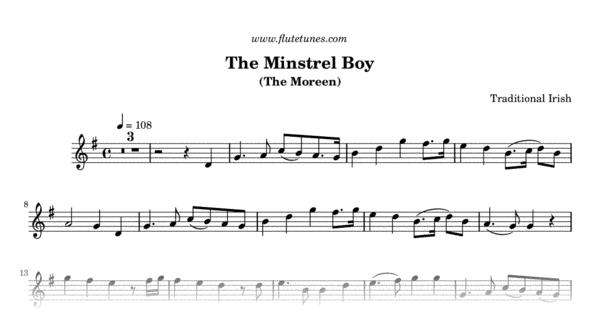 The Minstrel Boy (Trad. Irish) - Free Flute Sheet Music | flutetunes.com