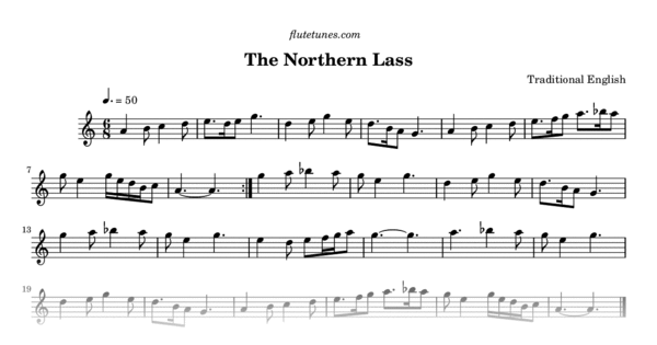 The Northern Lass (Trad. English) - Free Flute Sheet Music | flutetunes.com