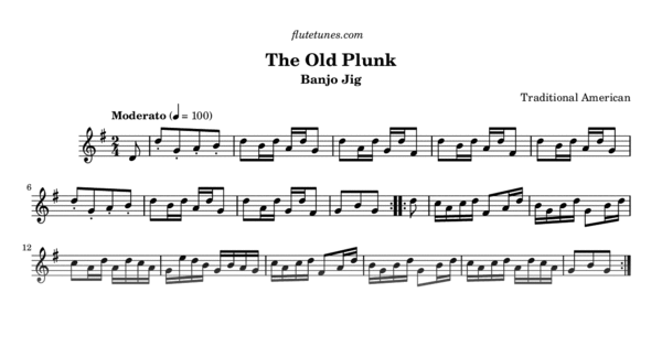 The Old Plunk (Trad. American) - Free Flute Sheet Music | flutetunes.com