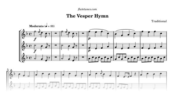 The Vesper Hymn (Traditional) - Free Flute Sheet Music | flutetunes.com