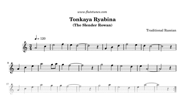 Tonkaya ryabina (Trad. Russian) - Free Flute Sheet Music | flutetunes.com