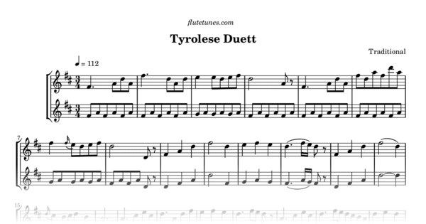 Tyrolese Duett (Traditional) - Free Flute Sheet Music | flutetunes.com