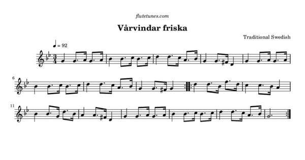 Vårvindar friska (Trad. Swedish) - Free Flute Sheet Music | flutetunes.com