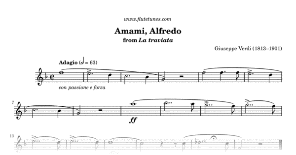 Amami, Alfredo from La traviata (G. Verdi) - Free Flute Sheet Music ...