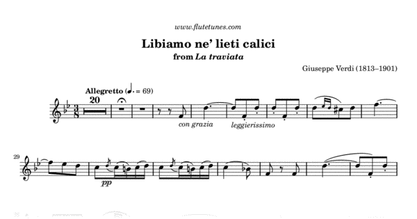 Libiamo ne' lieti calici from La traviata (G. Verdi) - Free Flute Sheet ...