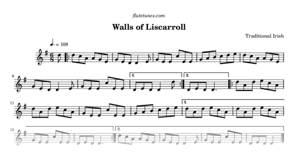 Walls of Liscarroll (Trad. Irish) - Free Flute Sheet Music | flutetunes.com