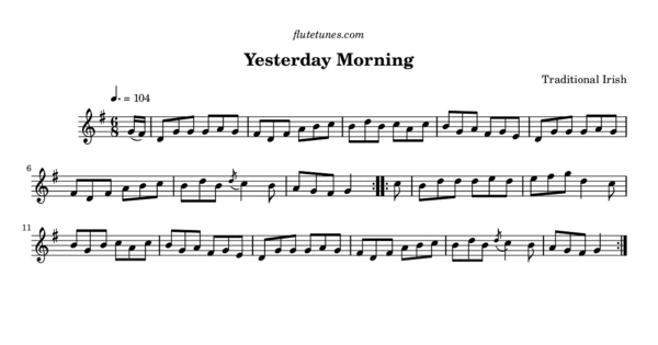 Yesterday Morning (Trad. Irish) - Free Flute Sheet Music | flutetunes.com